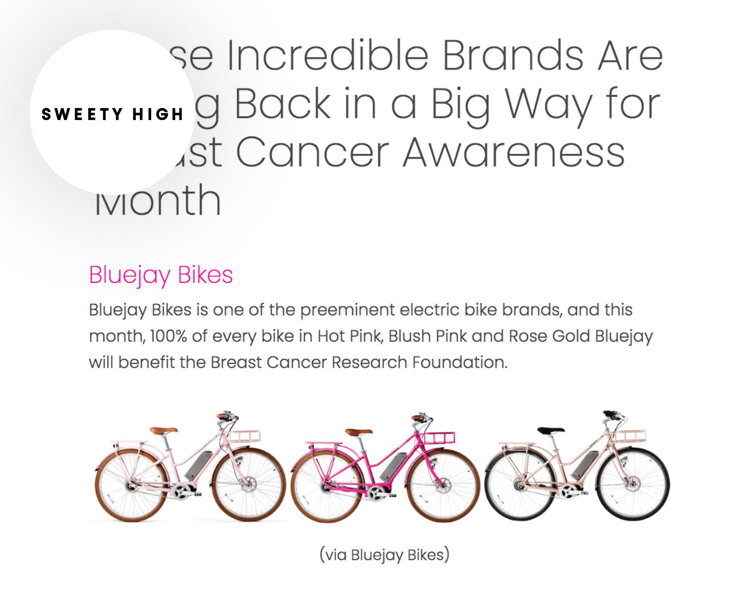 Every pink bike sold will benefit the Breast Cancer Research Foundatio ...